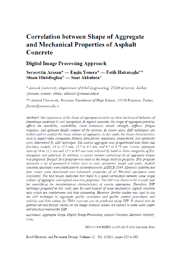 (PDF) Correlation between Shape of Aggregate and Mechanical Properties of Asphalt Concrete