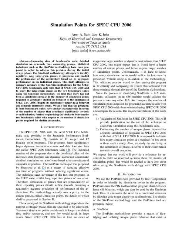 (PDF) Simulation points for SPEC CPU 2006
