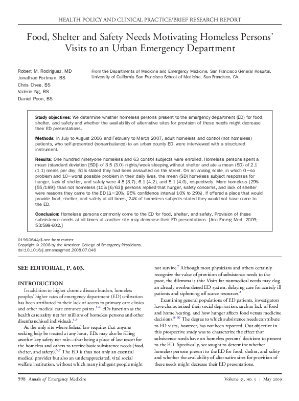 (PDF) Food, Shelter and Safety Needs Motivating Homeless Persons ...