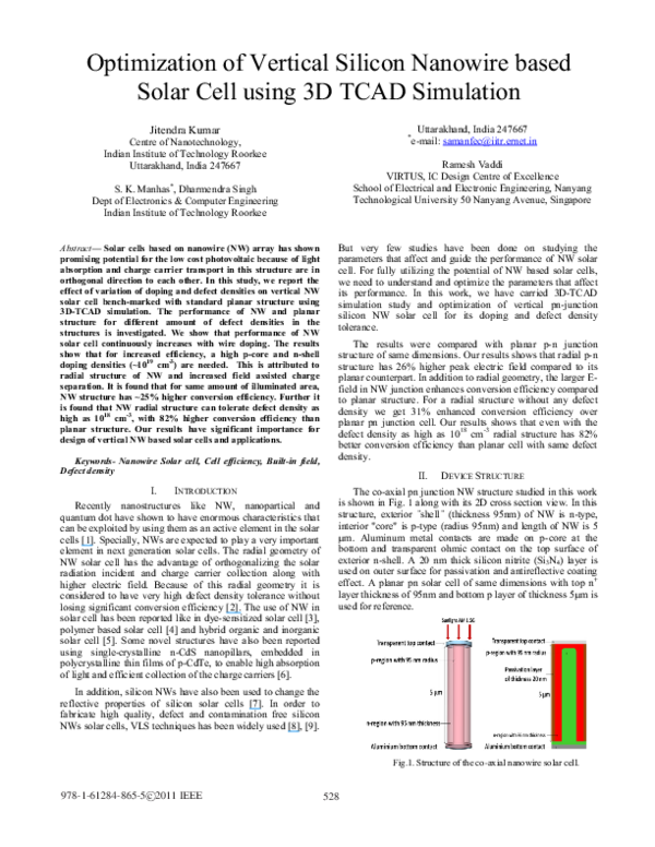 (PDF) Optimization of vertical silicon nanowire based solar cell using 3D TCAD simulation