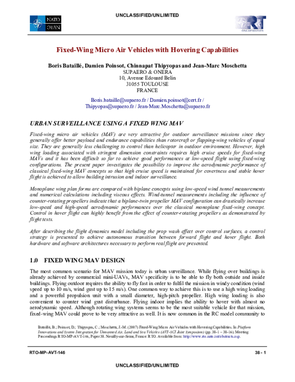 (PDF) On Fixed-Wing Micro-Air Vehicles with Hovering Capabilities