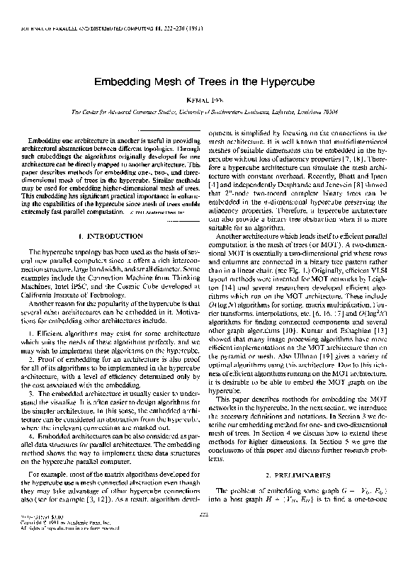 Pdf Embedding Mesh Of Trees In The Hypercube