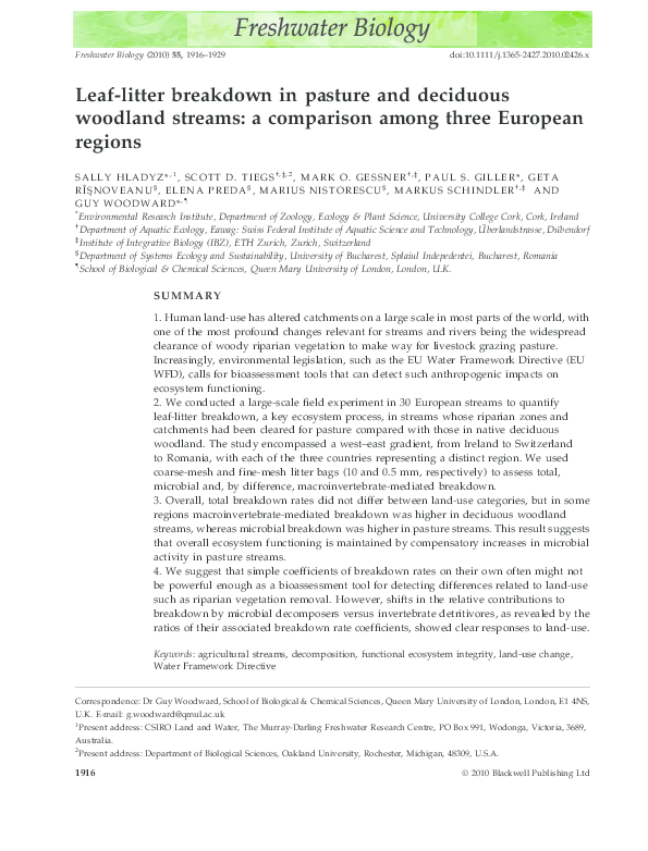 (PDF) Leaf-litter breakdown in pasture and deciduous woodland streams ...