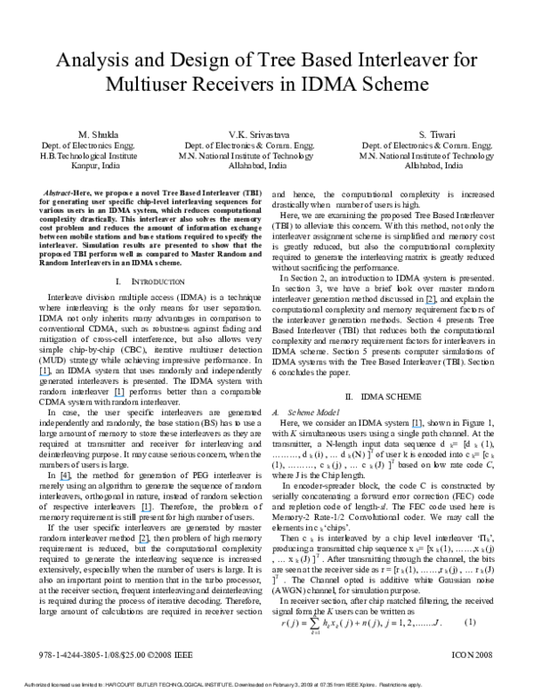 Pdf Analysis And Design Of Tree Based Interleaver For Multiuser Receivers In Idma Scheme