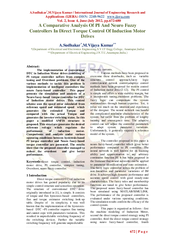 (PDF) A Comparative Analysis Of PI And Neuro Fuzzy Controllers In Direct Torque Control Of ...