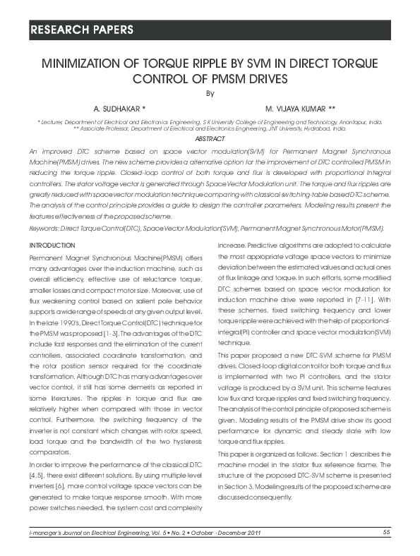 (PDF) MINIMIZATION OF TORQUE RIPPLE BY SVM IN DIRECT TORQUE CONTROL OF ... (PDF) MINIMIZATION OF TORQUE RIPPLE BY SVM IN DIRECT TORQUE CONTROL OF ...