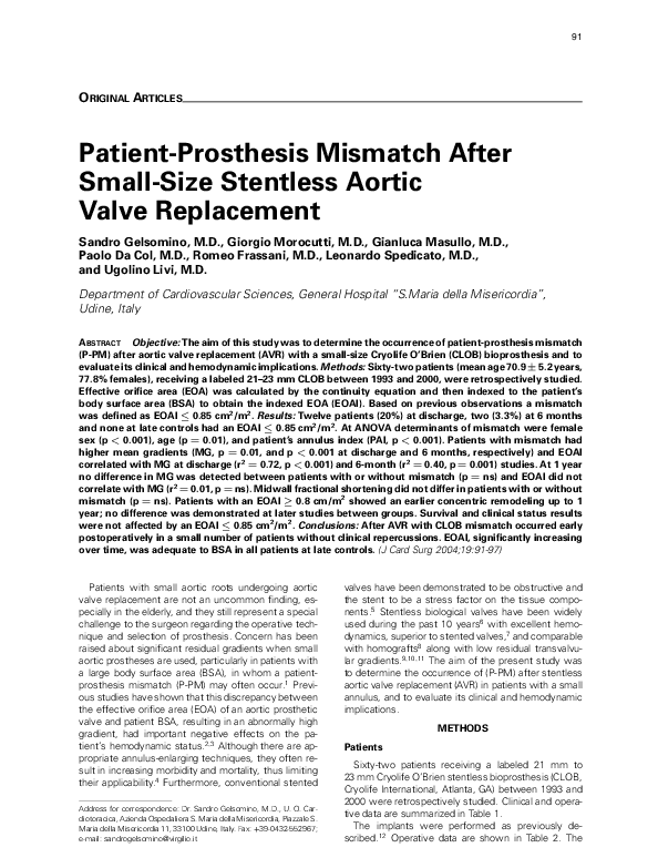 (PDF) Patient-Prosthesis Mismatch After Small-Size Stentless Aortic ...