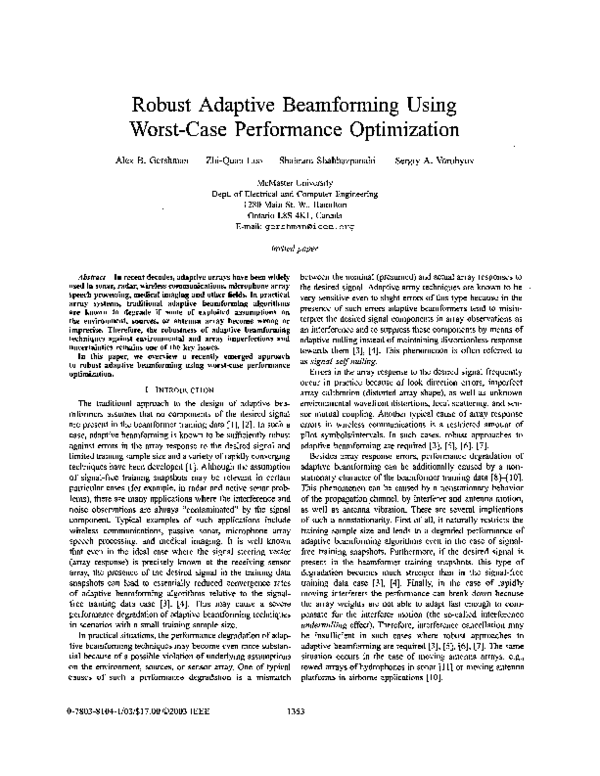 Pdf Robust Adaptive Beamforming Using Worst Case Performance Optimization Via Second Order