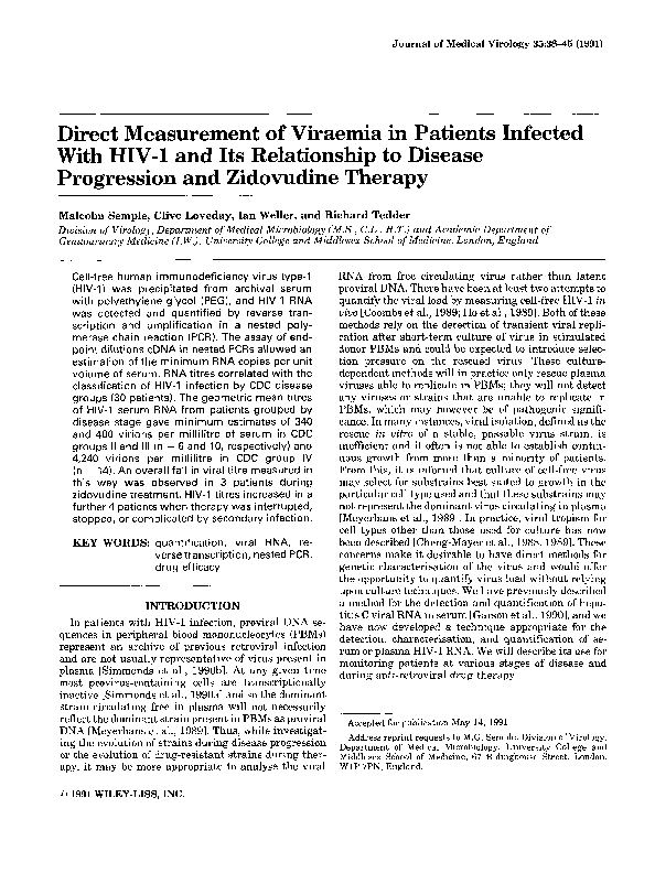 (PDF) Direct measurement of viraemia in patients infected with HIV1 and ...