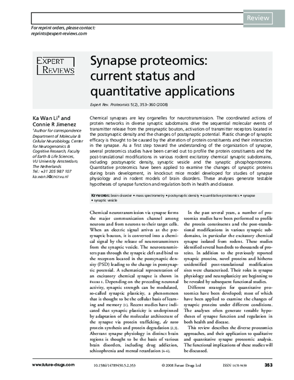 (PDF) Synapse proteomics: current status and quantitative applications