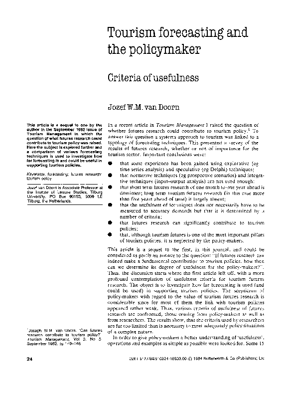 Pdf Tourism Forecasting And The Policymaker Criteria Of Usefulness