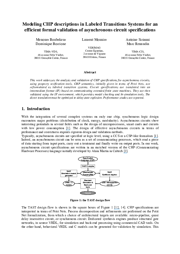 Pdf Modeling Chp Descriptions In Labeled Transitions Systems For An Efficient Formal