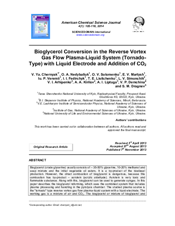(PDF) Bioglycerol Conversion in the Reverse Vortex Gas Flow Plasma ...