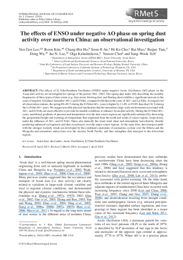 (PDF) The effects of ENSO under negative AO phase on spring dust ...