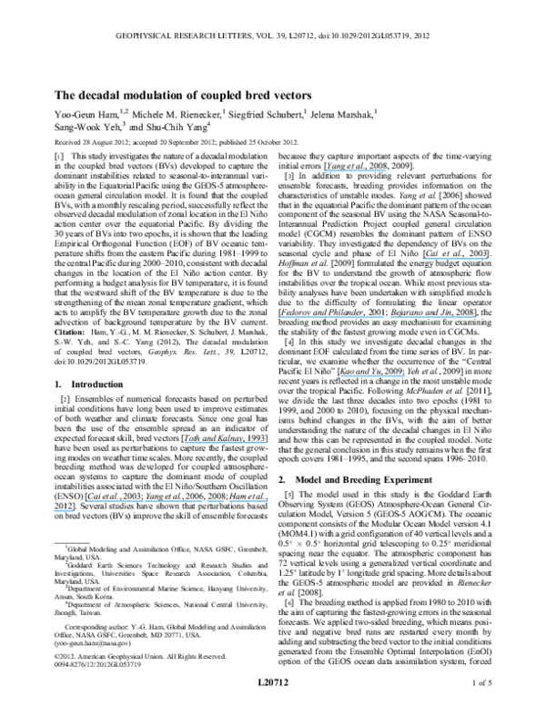 (PDF) The decadal modulation of coupled bred vectors