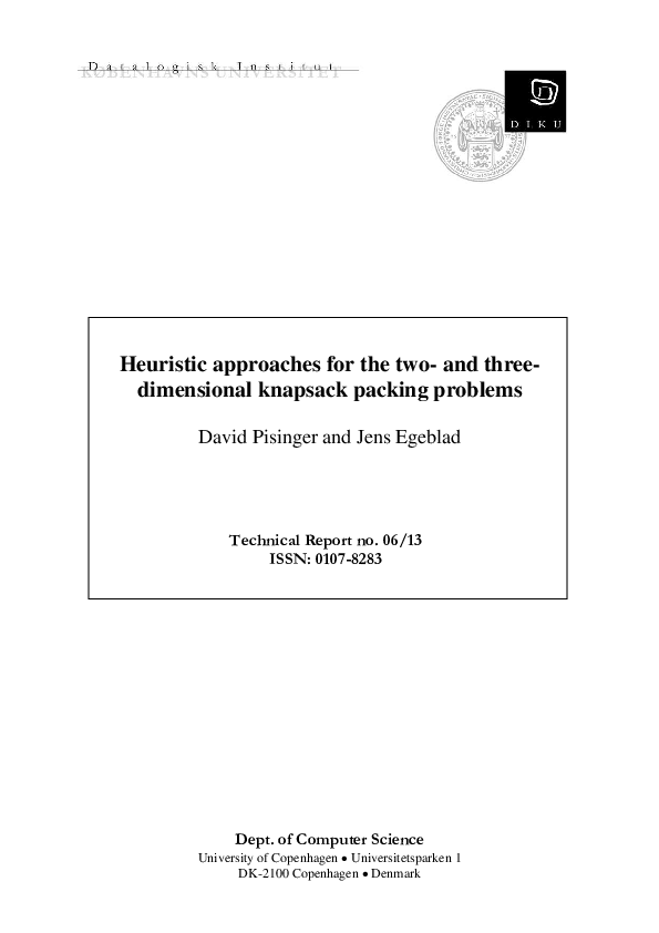 Pdf Heuristic Approaches For The Two And Three Dimensional Knapsack Packing Problem