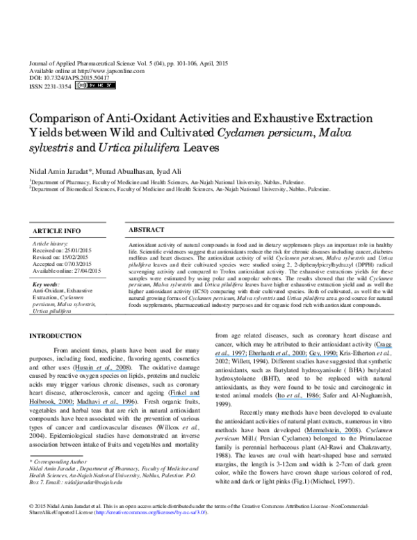 (PDF) Comparison of Anti-Oxidant Activities and Exhaustive Extraction ...