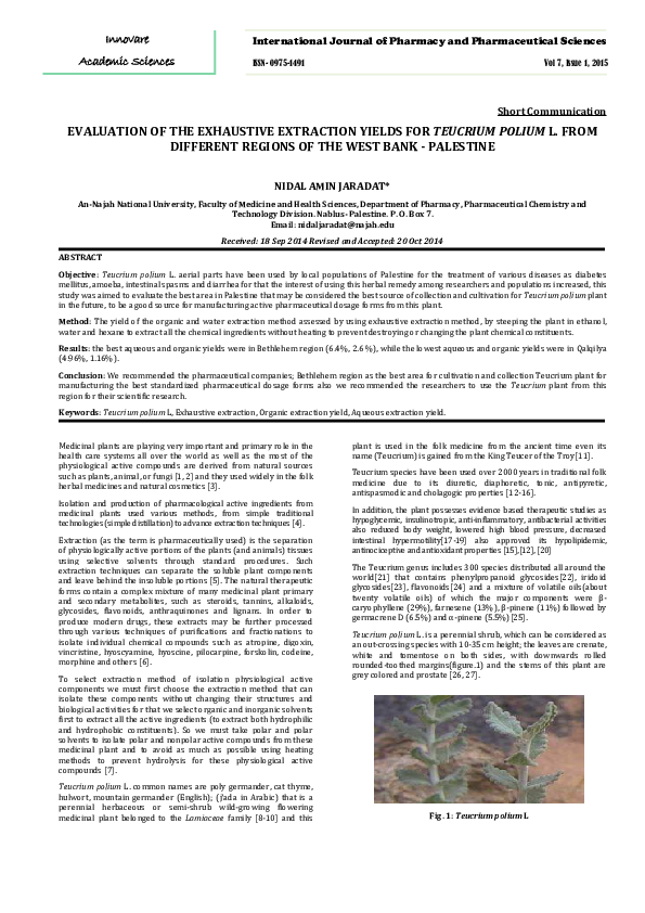 (PDF) Evaluation of the Exhaustive Extraction Yields for Teucrium ...