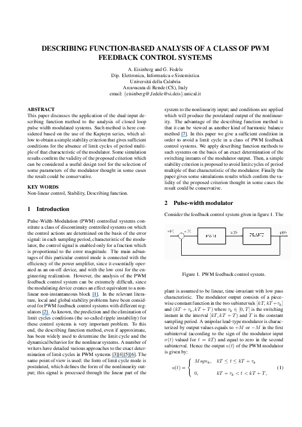 (PDF) Describing function-based analysis of a class of PWM feedback ...