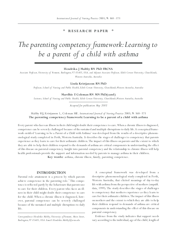 (PDF) The parenting competency framework: Learning to be a parent of a ...