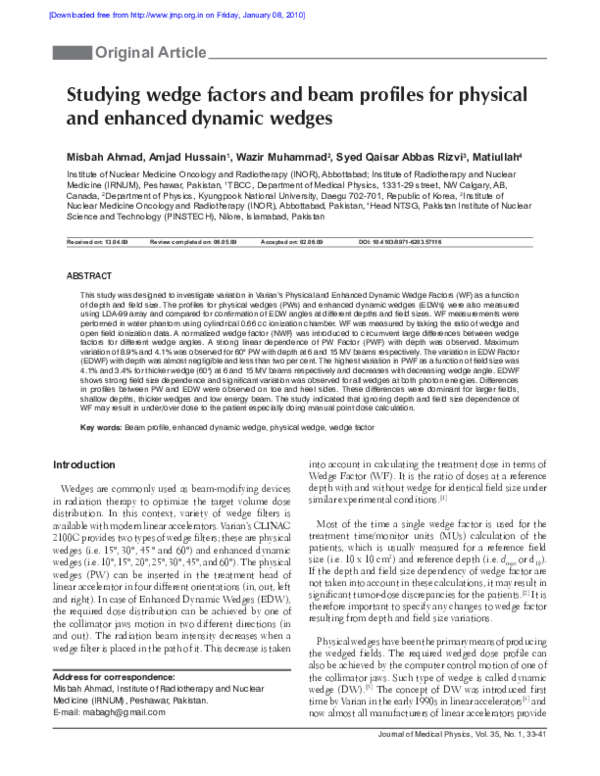 (PDF) Studying wedge factors and beam profiles for physical and ...