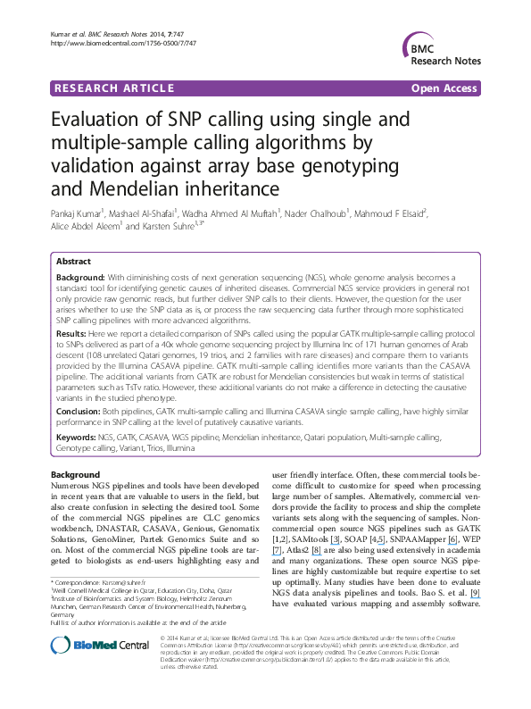 Pdf Evaluation Of Snp Calling Using Single And Multiple Sample