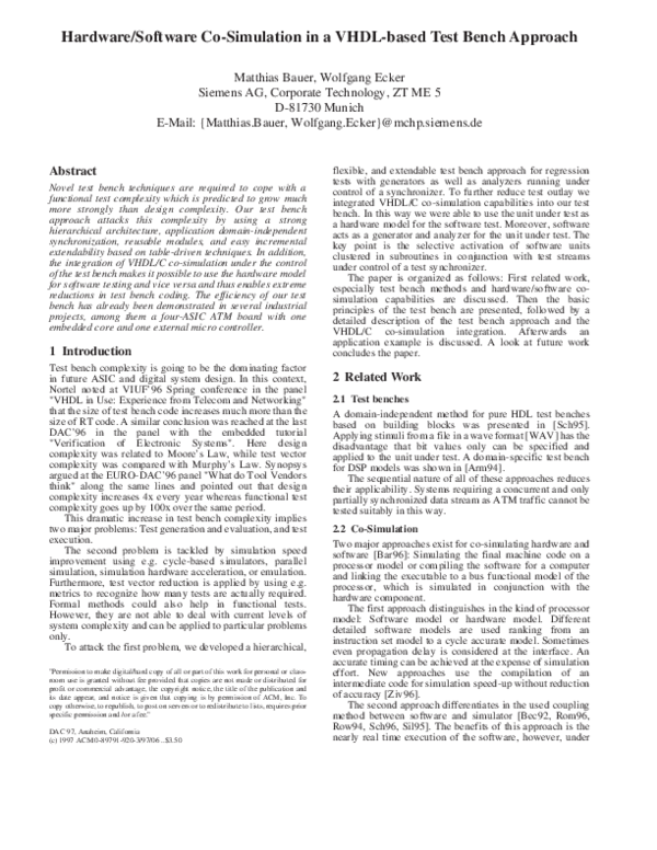 (PDF) Hardware/software co-simulation in a VHDL-based test bench approach