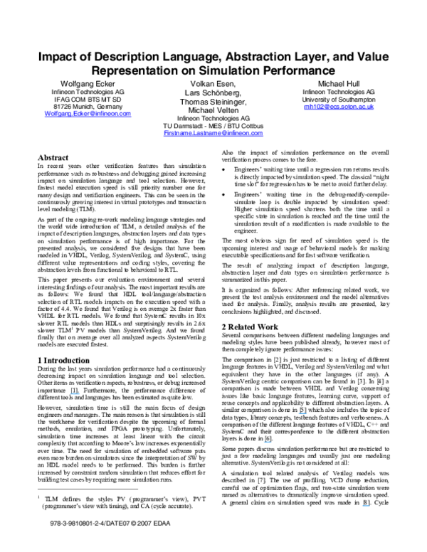 Pdf Impact Of Description Language Abstraction Layer And Value Representation On Simulation 