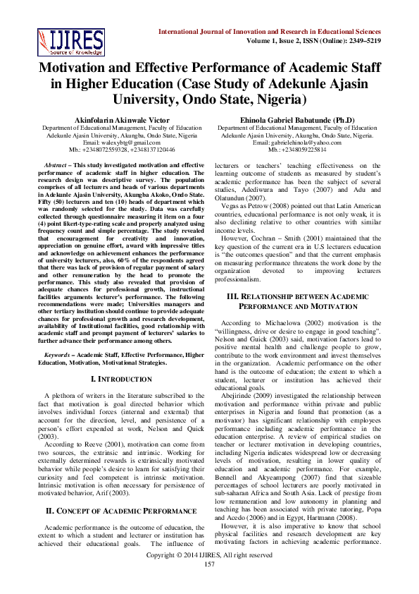 (PDF) Motivation and Effective Performance of Academic Staff in Higher ...