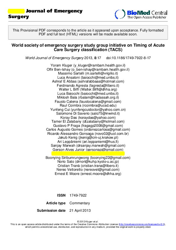 (PDF) World society of emergency surgery study group initiative on ...