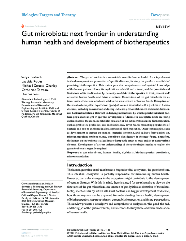 (PDF) Gut microbiota: next frontier in understanding human health and development of biotherapeutics