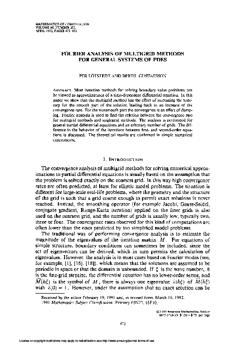 Pdf Fourier Analysis Of Multigrid Methods For General Systems Of Pdes Per Lötstedt