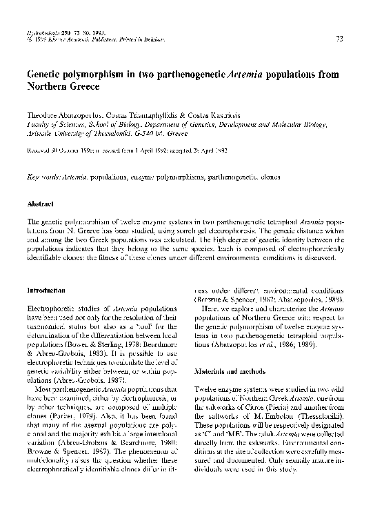 (PDF) Genetic polymorphism in two parthenogeneticArtemia populations ...