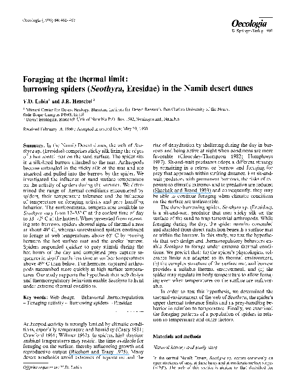(PDF) Foraging at the thermal limit: burrowing spiders (Seothyra ...
