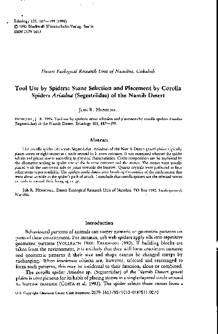 (PDF) Tool use by spiders: stone selection and placement by corolla ...