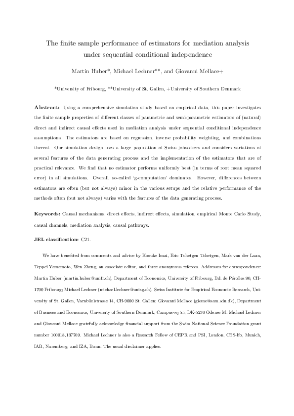 (PDF) The finite sample performance of estimators for mediation analysis under sequential ...
