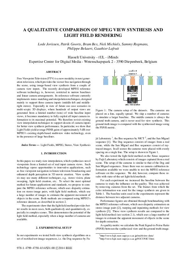 (PDF) A qualitative comparison of MPEG view synthesis and light field rendering