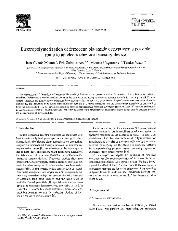(PDF) Electropolymerization of ferrocene bis-amide derivatives: a ...