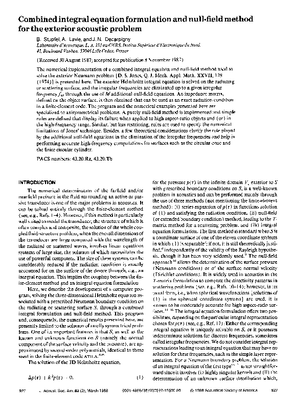 (PDF) Combined integral equation formulation and null-field method for the exterior acoustic problem