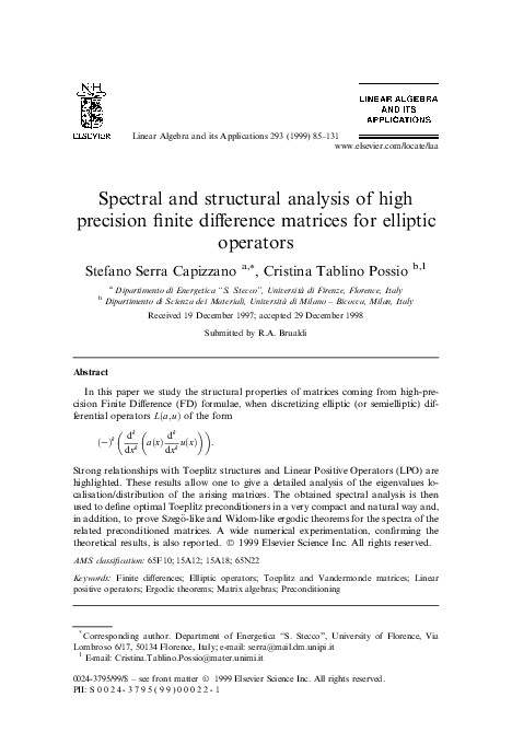 (PDF) Spectral and structural analysis of high precision finite difference matrices for elliptic ...