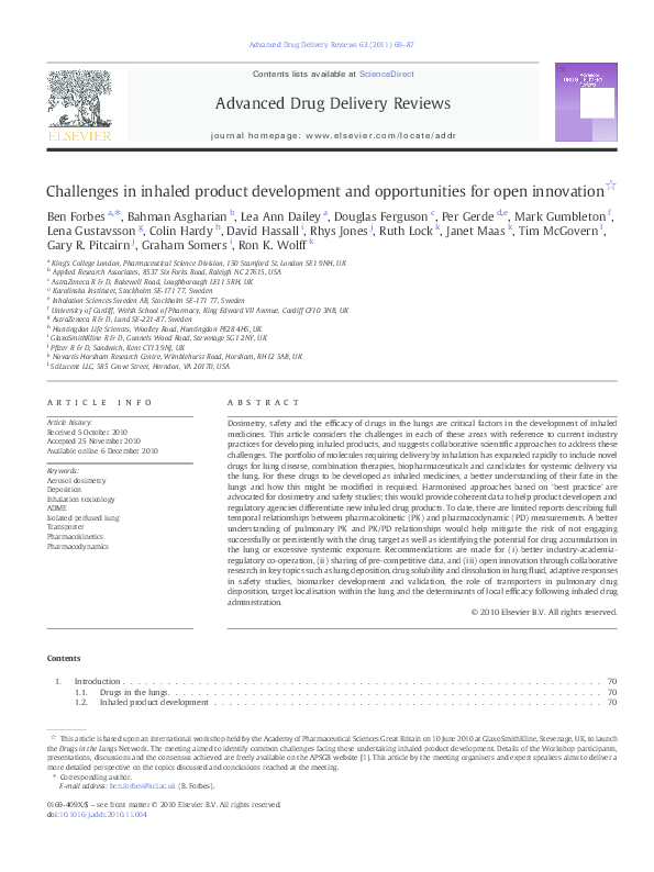 (PDF) Challenges in inhaled product development and opportunities for ...