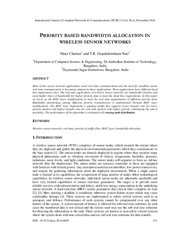 Pdf Priority Based Bandwidth Allocation In Wireless Sensor Networks