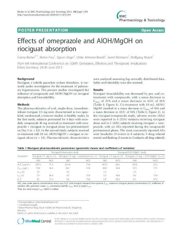 (PDF) Effects of omeprazole and AlOH/MgOH on riociguat absorption