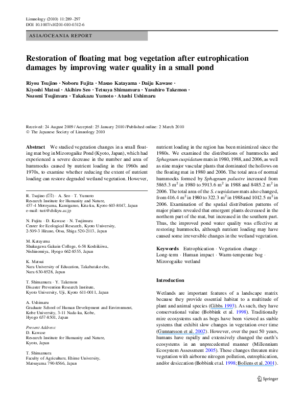 (PDF) Restoration of floating mat bog vegetation after eutrophication ...