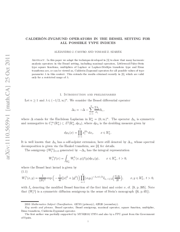 (PDF) Calderón-Zygmund operators in the Bessel setting for all possible ...