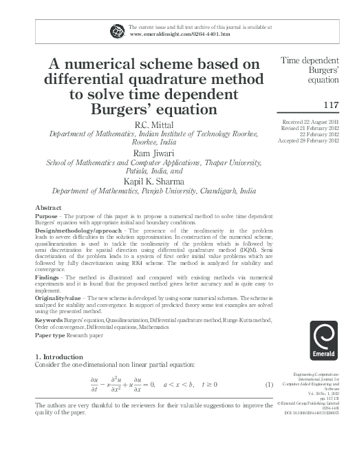 (PDF) A numerical scheme based on differential quadrature method to solve time dependent Burgers ...