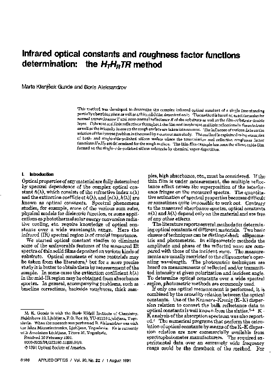 Pdf Infrared Optical Constants And Roughness Factor Functions Determination The Hthrtr Method