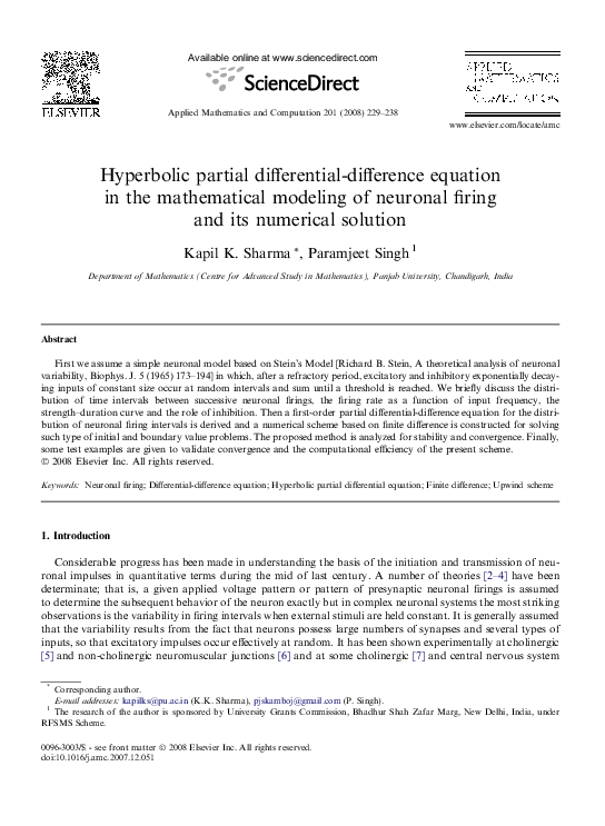 (PDF) Hyperbolic partial differential-difference equation in the mathematical modeling of ...