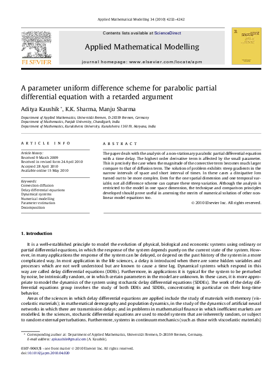(PDF) A parameter uniform difference scheme for parabolic partial ...