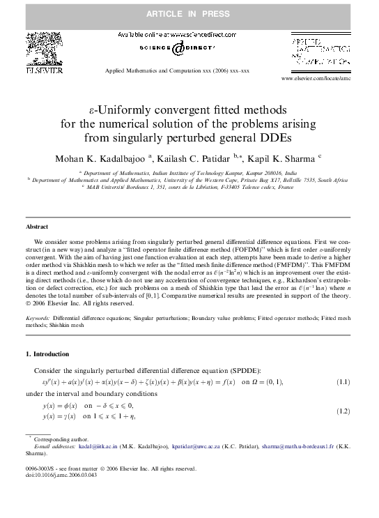 Pdf Epsilon Uniformly Convergent Fitted Methods For The Numerical Solution Of The Problems